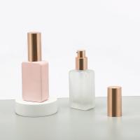 China 30ML Empty Foundation Glass Bottle Square Clear Frosted Cosmetic Packaging for sale