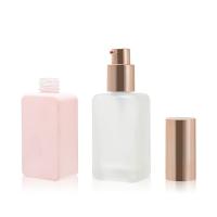 China 30ML Empty Foundation Glass Bottle Square Clear Frosted Cosmetic Packaging for sale