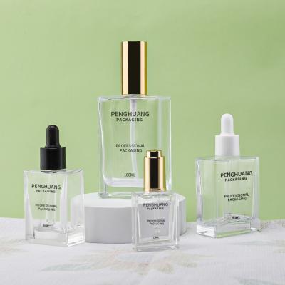 China 15ml 30ml 50ml 100ml Serum Dropper Bottle Oil Packaging Glass Square Shape for sale