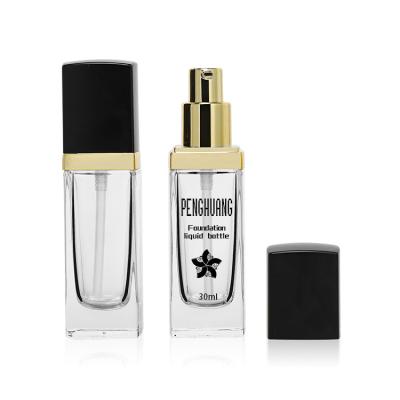 China Square Shape Lotion Glass Bottle Foundation Cream Packaging 30ml for sale