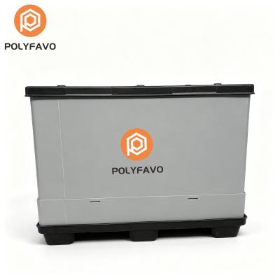 China Custom Design Collapsible Pallet Box, Bulk Box 300kg Dynamic 500kg Static Load, 10mm 12mm Wall Custom Windows Cutouts for sale