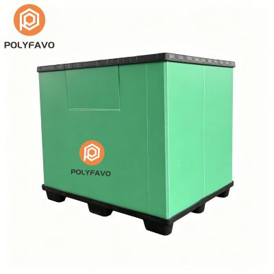 China Collapsible Bulk Box Custom Thickness 10mm 12mm, Custom Design Windows Cutouts, Heavy Duty Stackable Container Logo Print for sale