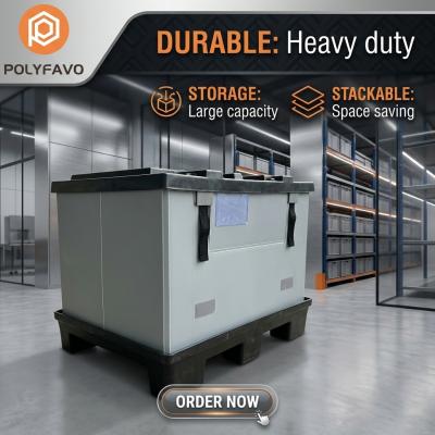 China Custom Logo Collapsible Pallet Box, Injection Blow Molded Lid and Base, 300kg Dynamic 500kg Static Load, 10mm 12mm Wall for sale