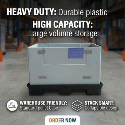 China Collapsible Pallet Box with Custom Cutouts and Windows, Returnable Heavy Duty Bulk Box 500kg Static Load, Custom Color Print for sale