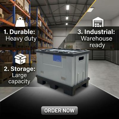 China Returnable Pallet Box, Collapsible Bulk Container 10mm 12mm Wall Thickness, 500kg Static 300kg Dynamic Load Custom Color for sale