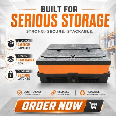 China Stackable Bins Pallet Box, Collapsible Storage Box Plastic Pallet Box with Lid, Storage Bins Stackable 300kg Load Custom Color for sale