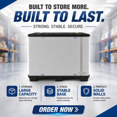 China Collapsible Pallet Box with EVA Lining, Two C Type Coaming Panels Spliced Design, Plastic Pallet Base Foldable Sleeve Box for sale