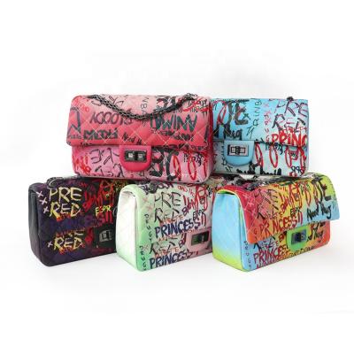 China High Quality Large Capacity Women Handbags Graffiti Jelly Bag Colorful Chain Sling Bag for sale