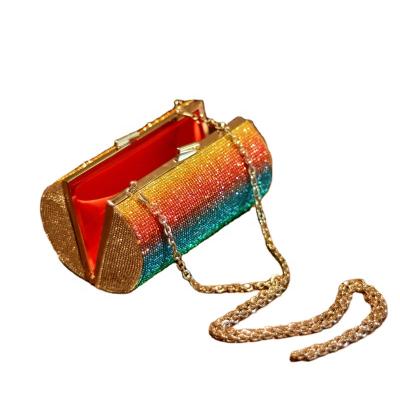 China Rhinestone Rainbow Rhinestone Women Dinner Bag Fashion Cross Body Cylinder Evening Clutch Bags Party Evening Purse Clutch Bag for sale