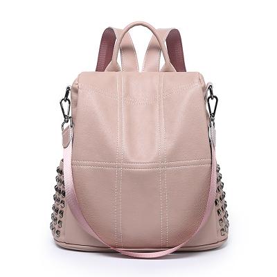 China Custom High Fashion Waterproof Rivet Anti-theft Women Leather Backpack Bag for sale