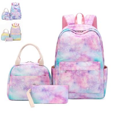 China Wholesale 3pcs Waterproof Backpack Set Foldable Waterproof Starry Graffiti Kids School Bag With Lunch Box for sale