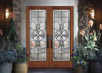 China Wood Frame Dedorative Glass Sliding Door , Black Patina Internal Glass Sliding Doors for sale