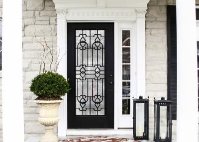 China High Polished Elegant Inlaid Wrought Iron Glass / Decorative Door Glass For Building Hand Forged Textures for sale