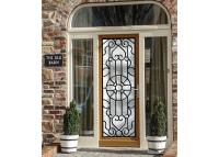 China Scroll Work Filled Wrought Iron Glass Door , Single Iron Doors Maintenance Free for sale