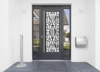 China 22*64 Inch Wrought Iron Security Doors Glass Agon Filled Shaped Wrought Iron Exterior Doors for sale