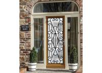 China 22*64 Inch Wrought Iron Security Doors Glass Agon Filled Shaped Wrought Iron Exterior Doors for sale