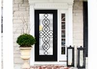 China Decorative Wrought Iron Glass For Door Agon Filled 22*64 Inch Size Shaped for sale