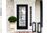 China Natural Lighting Elegant Inlaid Wrought Iron Door Glass For Building Hand Forged Dignified for sale