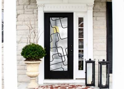 China Natural Lighting Elegant Inlaid Wrought Iron Door Glass For Building Hand Forged Dignified for sale