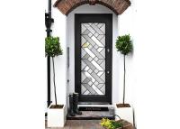China Natural Lighting Elegant Inlaid Wrought Iron Door Glass For Building Hand Forged Dignified for sale