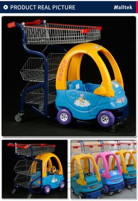 China Plastic Children Supermarket Shopping Trolley Colourful With Basket for sale
