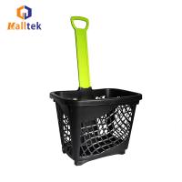 China 43L Capacity Supermarket Telescopic Handle Plastic Shopping Baskets With Wheels for sale