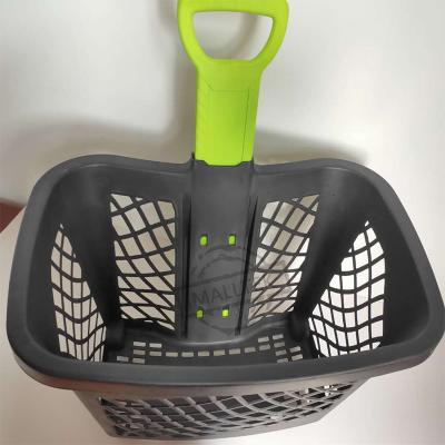 China 43L Capacity Supermarket Telescopic Handle Plastic Shopping Baskets With Wheels for sale