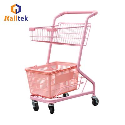 China Two Baskets Metal Supermarket Shopping Trolley For Retail Grocery Store for sale