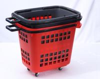 China Customized HDPP Plastic Supermarket Basket With Wheels 45L Capacity for sale