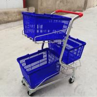China Colorful Three Basket Supermarket Shopping Trolley For Grocery 100KG Loading for sale