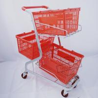 China Colorful Three Basket Supermarket Shopping Trolley For Grocery 100KG Loading for sale