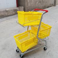 China Colorful Three Basket Supermarket Shopping Trolley For Grocery 100KG Loading for sale