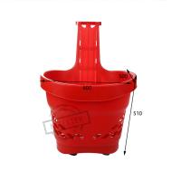China Large Volume Red Plastic Supermarket Shopping Basket Long Handles for sale