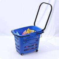 China 10L - 45L Plastic PP Red Supermarket Basket With Wheels for sale