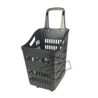 China Cheaper Price Capacity Plastic Supermarket Shopping Basket With Handle And 2 Wheels for sale