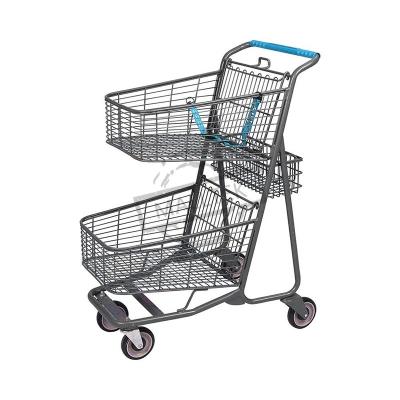 China Hot Sale Double Basket Shopping Cart Two layer Storage Supermarket  Trolley for sale