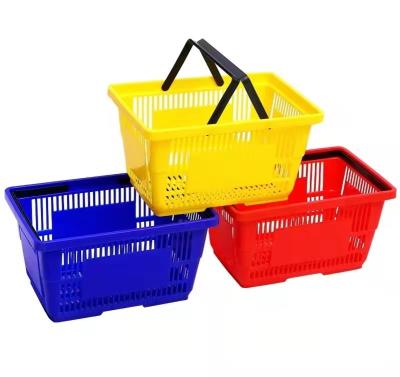China Popular Grocery Store Laundry Handbasket Supermarket Plastic Handle Hanging Shopping Basket for sale