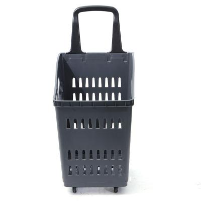 China Retail Stores Supermarket Shopping Basket With Wheels 60L for sale
