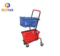 China Japan Style 2 Tier Mini Shopping Basket Trolley Cart With 4 Wheels for sale