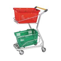 China High Quality Metal Wire Shopping Cart Hot Selling Double Basket Shopping Cart Trolley for sale