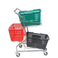 China Three Baskets Factory Wholesale Cheap Price Market Shopping Double Layers Hand Basket Trolley Cart  Customized for sale