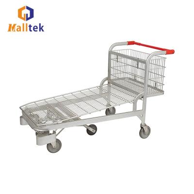 China Heavy Duty Warehouse 5 Wheels Hand Push Metal Supermarket Transport Trolley Cart for sale