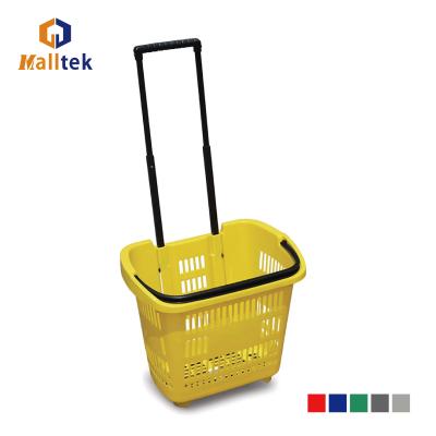 China Customized Telescopic Handle Rolling Supermarket Shopping Trolley Basket With Two Wheels for sale