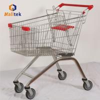China 80L European Metal Supermarket Cart With 4 Inch PU Wheels for sale