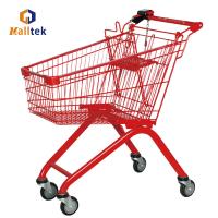 China 80L European Metal Supermarket Cart With 4 Inch PU Wheels for sale