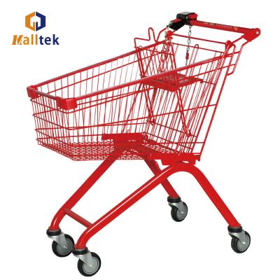 China 80L European Metal Supermarket Cart With 4 Inch PU Wheels for sale
