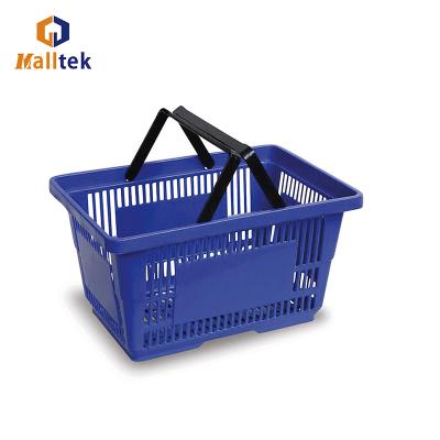 China 22L Double Hands Supermarket Plastic Basket / Supermarket Hand Basket for sale