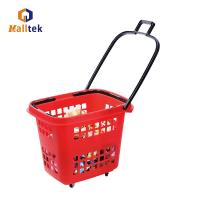 China Durable Popular Handle Rolling Shopping Baskets With PU Wheels For Supermarket for sale