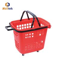 China Durable Popular Handle Rolling Shopping Baskets With PU Wheels For Supermarket for sale