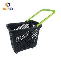China Large Capacity Supermarket Handle Plastic Shopping Baskets With 4 Wheels for sale